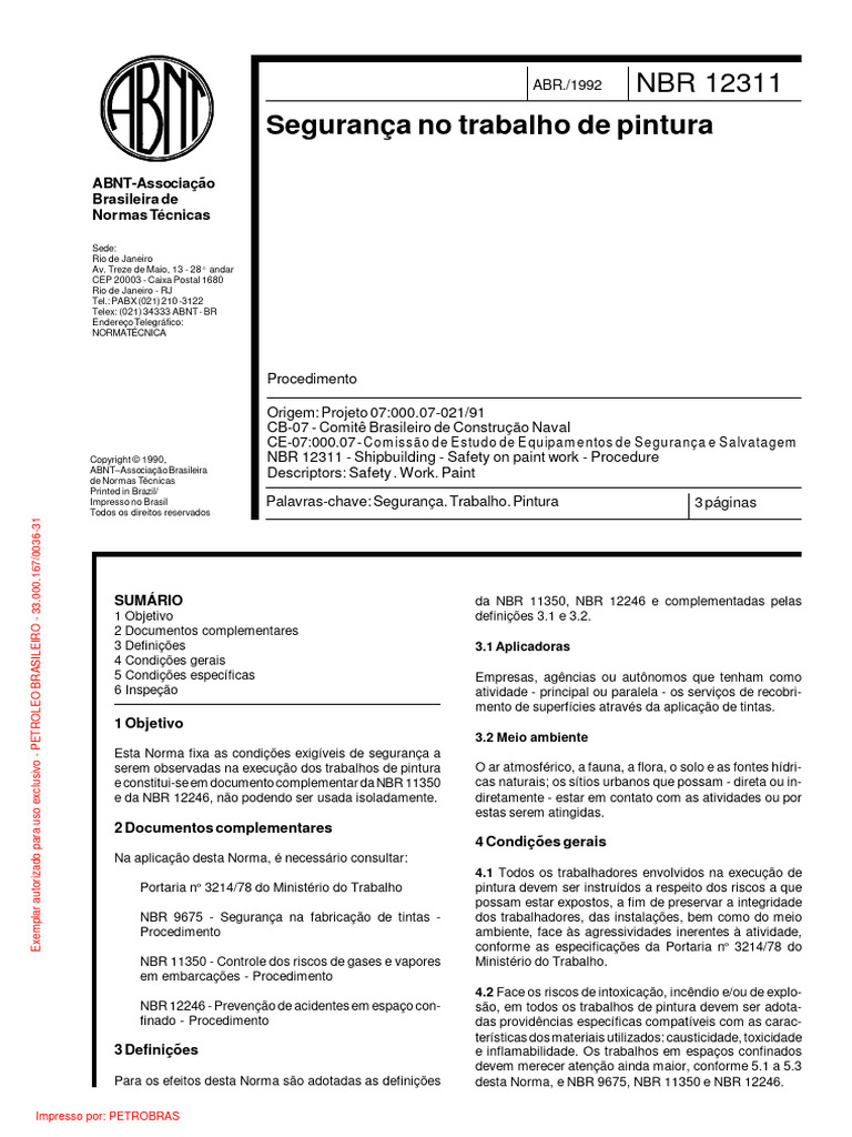 ABNT NBR - 12311-1992 - Segurança No Trabalho de Pintura | PDF