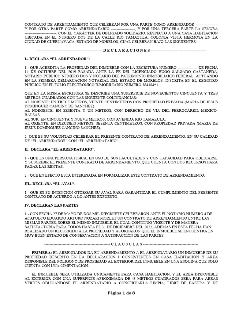 Generico Machote Contrato Arrendamiento Casa Habitacion | PDF