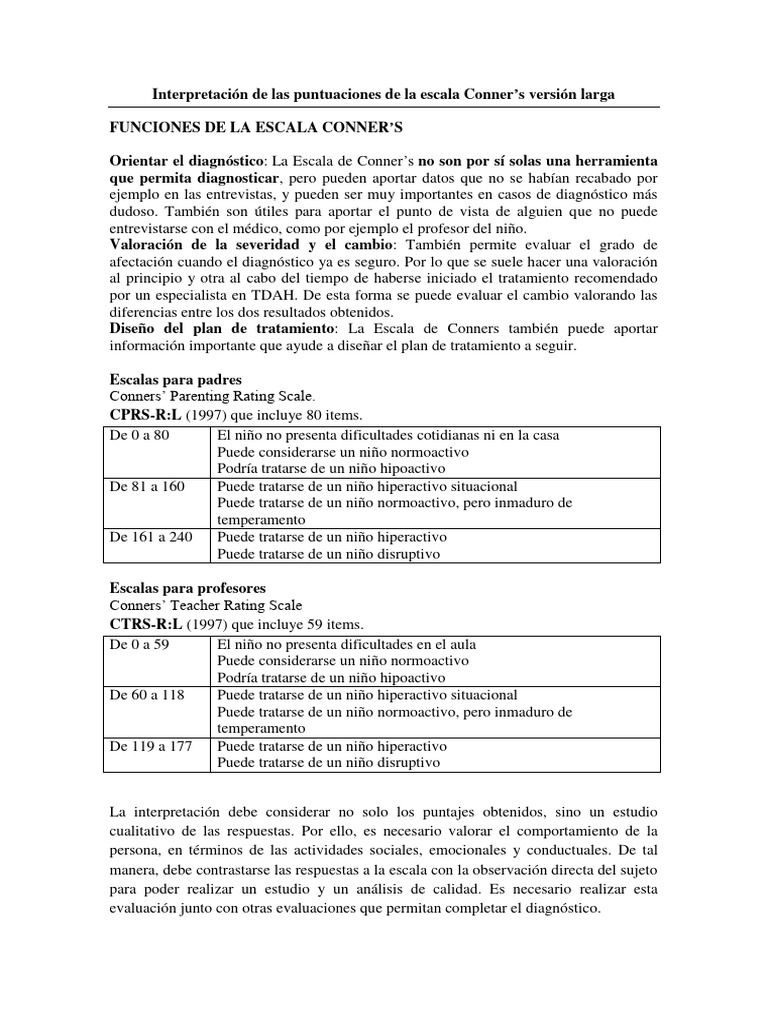 Interpretación de Las Puntuaciones de La Escala Conner | PDF | Desorden ...
