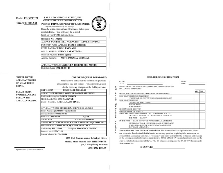 Peme Schedule Confirmation | PDF