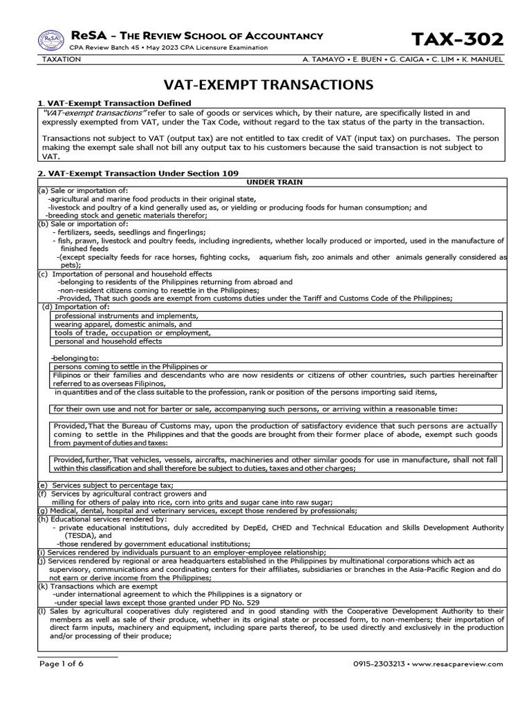 TAX 302 VAT Exempt Transactions 1 | PDF | Value Added Tax | Taxes