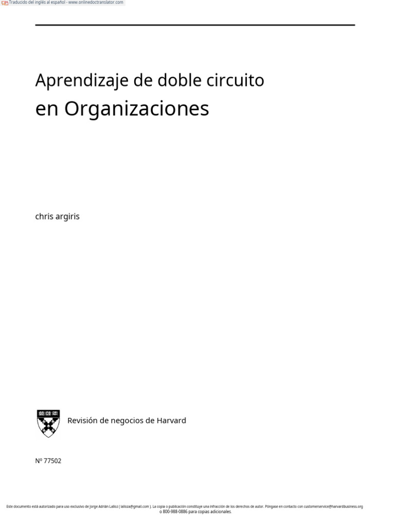 CHRIS ARGYRIS-Aprendizaje de Doble Bucle en Las Organizaciones | PDF