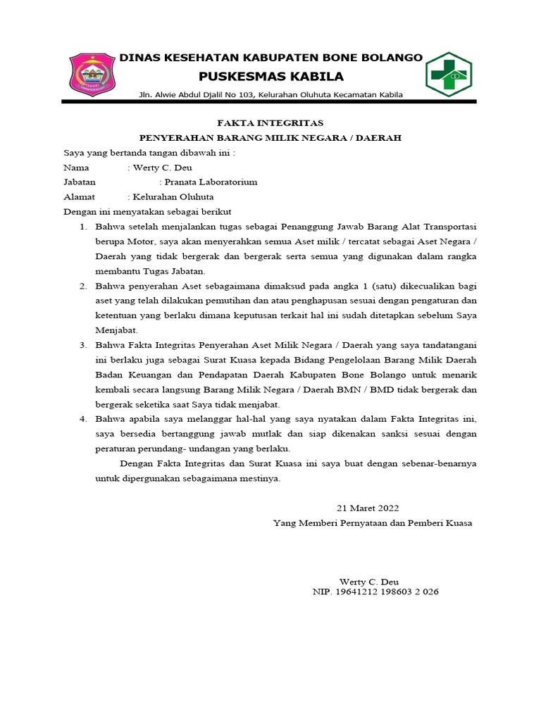 Fakta Integritas Ibu Eti | PDF