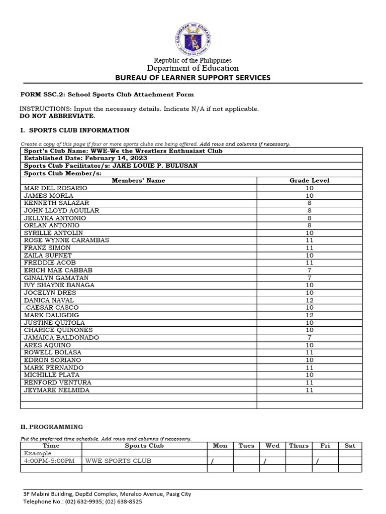FORM SSC.2 School Sports Club Attachment Form v1 WRESTLING CLUB - Docx ...