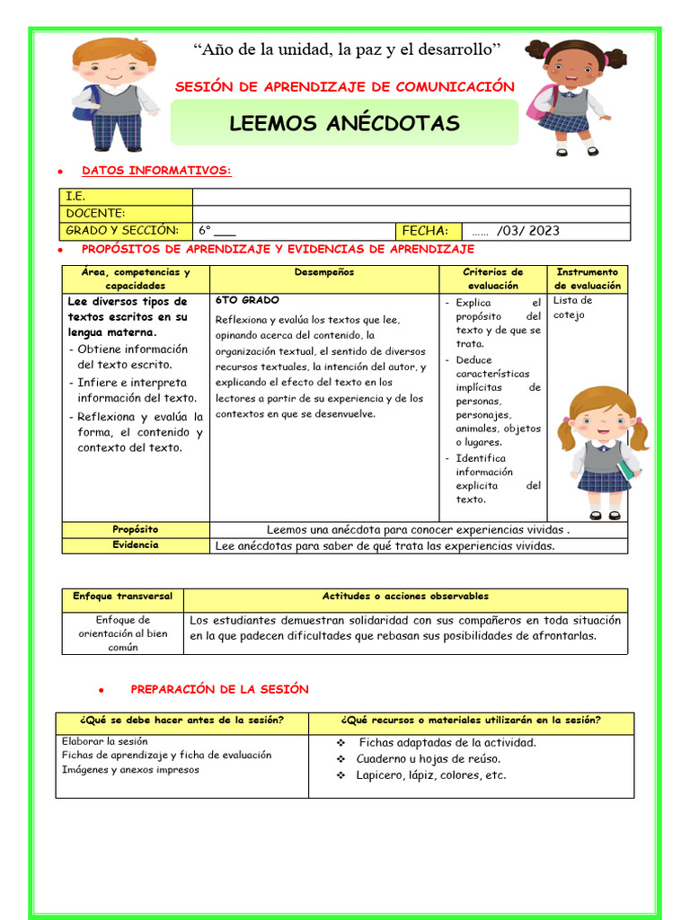 Leemos Anécdotas | PDF | Evaluación | Aprendizaje