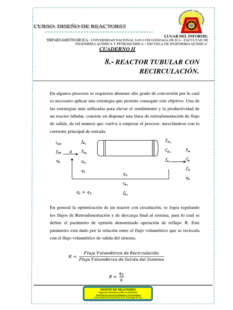Diseño de Reactor Tubular con Recirculación | PDF