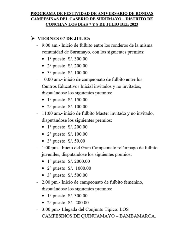 programacion fiesta | PDF