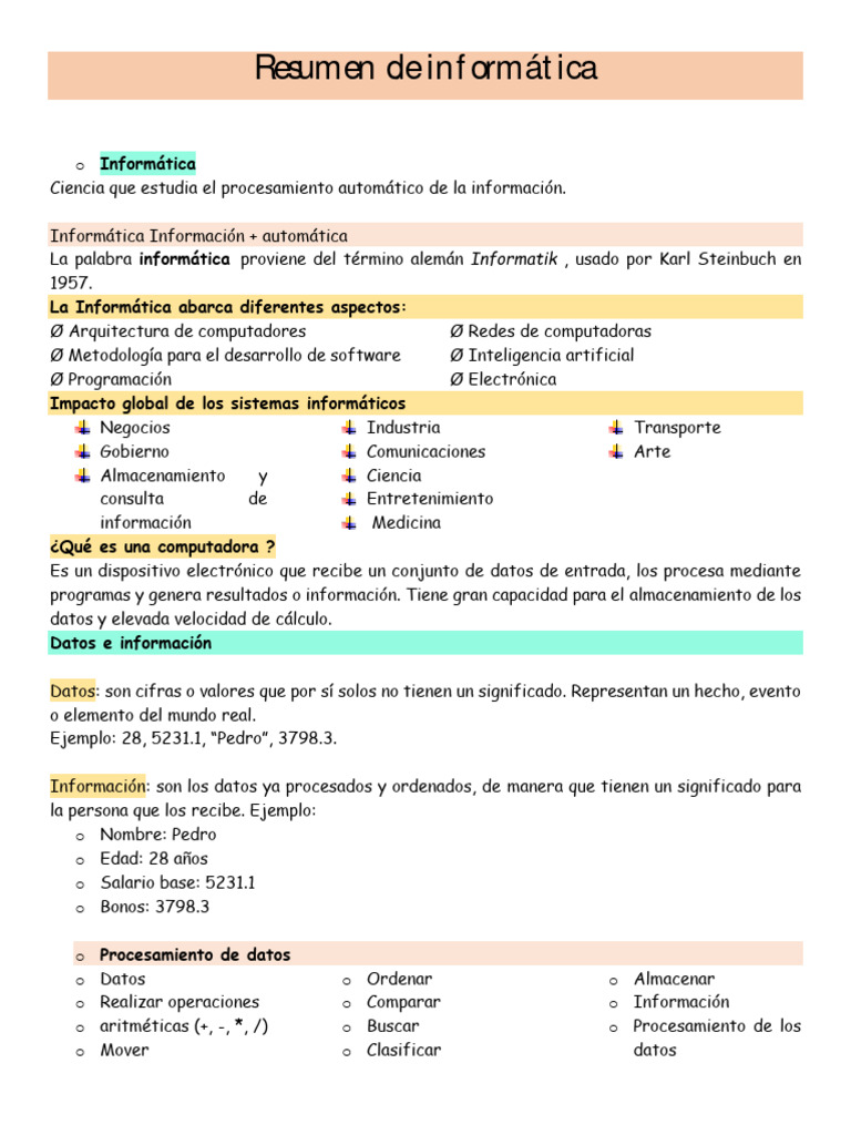 Resumen de Informática | PDF | Informática | Asistente personal digital
