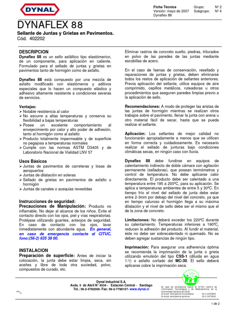 DYNAFLEX 88 Ficha Tecnica | Descargar gratis PDF | Hormigón | Química