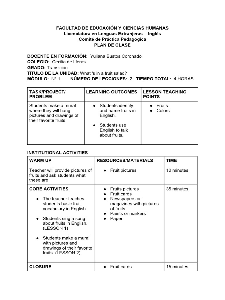 Plan de Clase 1 | PDF