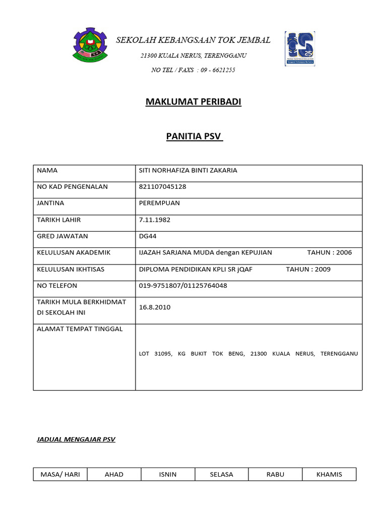 Borang Maklumat Diri PSV | PDF