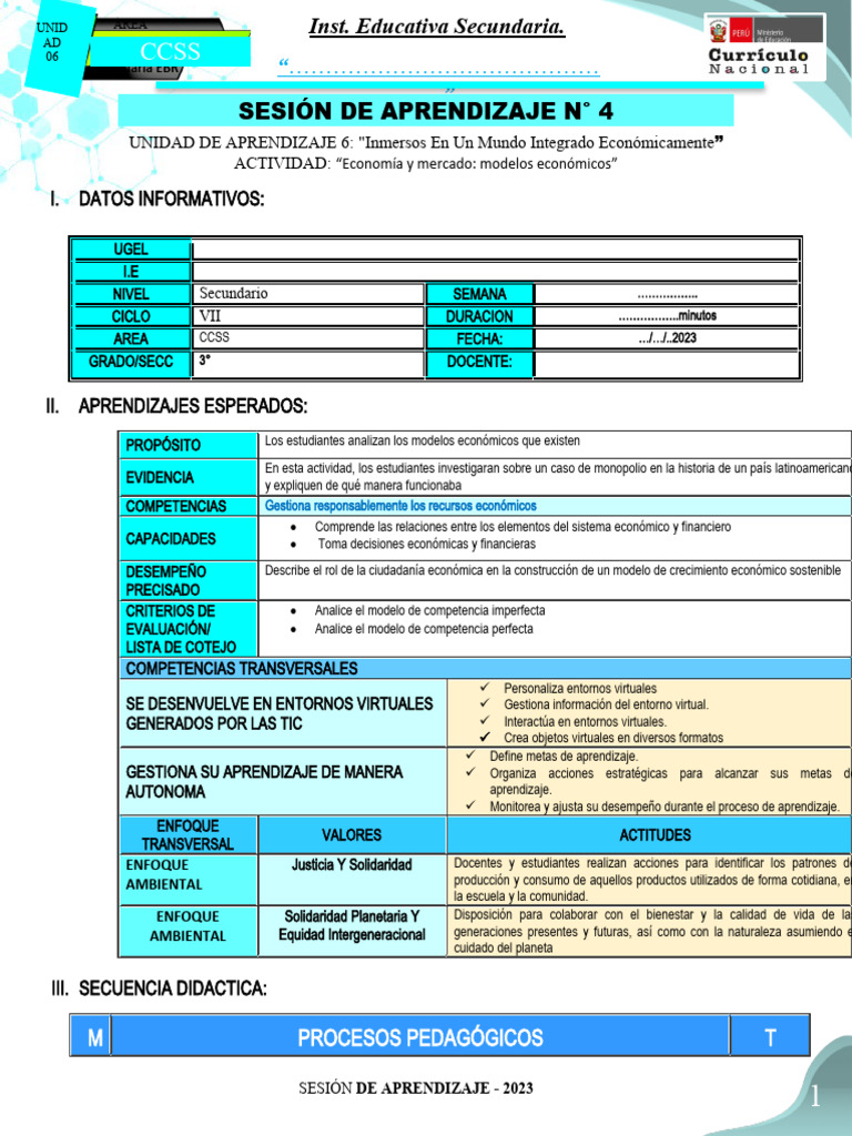 Sesion CCSS 3° Sec-Semana 04 Uni 6 | PDF