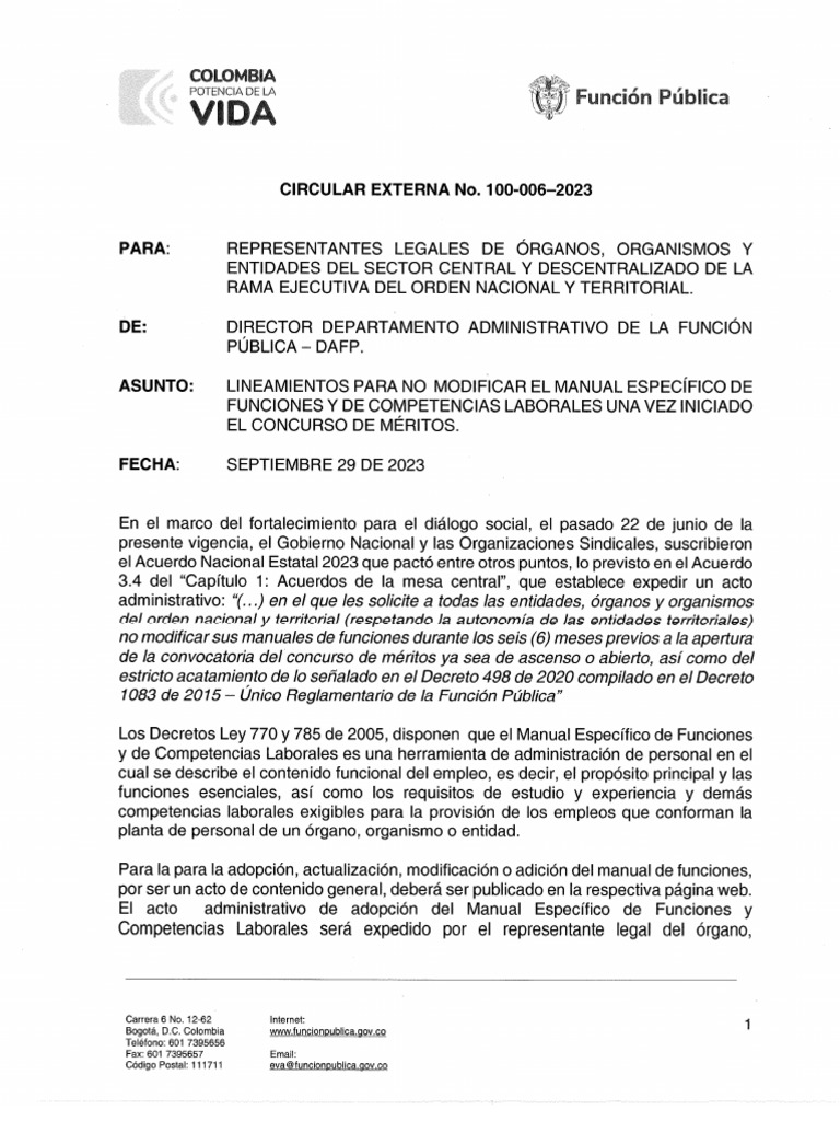 Circular Externa 100 006 2023 Manual de Funciones | PDF