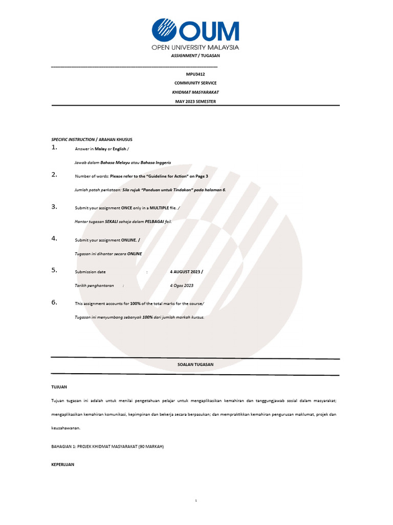 MPU3412 Community Service: Assignment / Tugasan | PDF