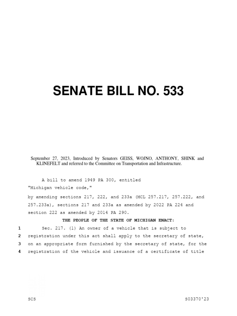 Senate Bill 533 | PDF | Lease | Finance & Money Management