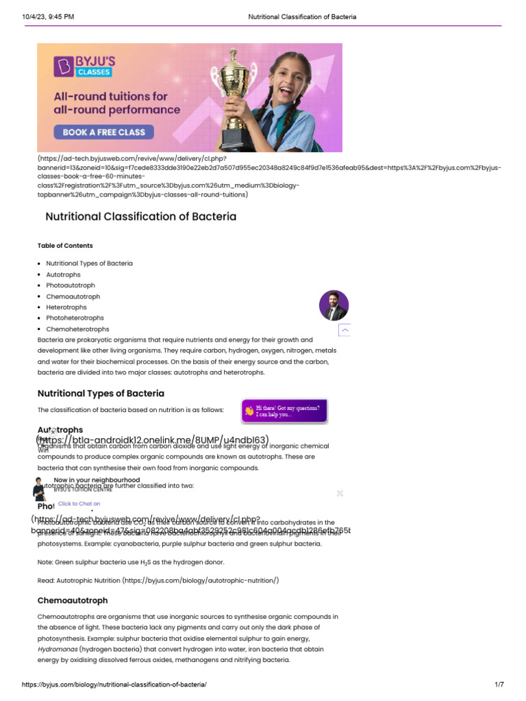 Nutritional Classification of Bacteria | PDF | Nutrition | Diet & Nutrition