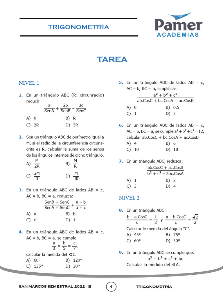 TRIGONOMETRÍA - S14T - Resolución de Triángulos Oblicuángulos | PDF