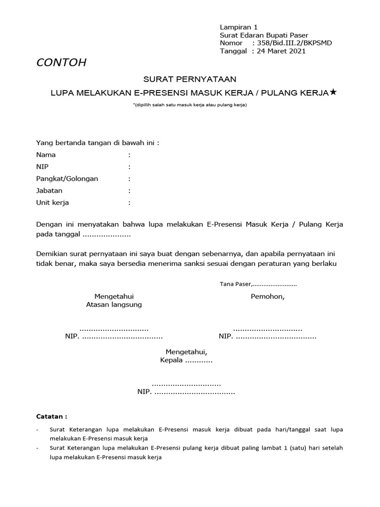 CONTOH-LUPA ABSEN | PDF