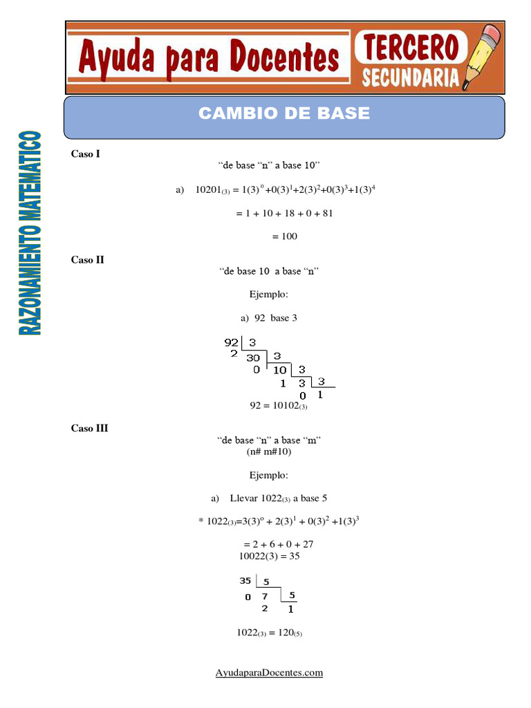 Cambio de Base para Tercero de Secundaria | PDF