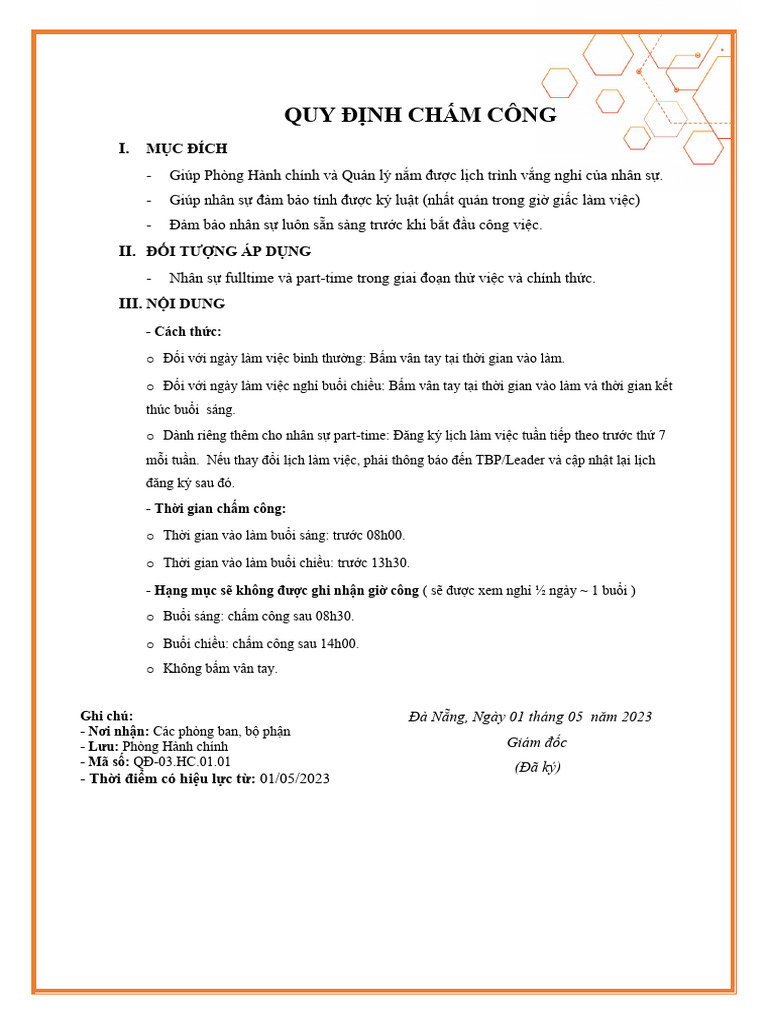 05. Quy Định Chấm Công | PDF