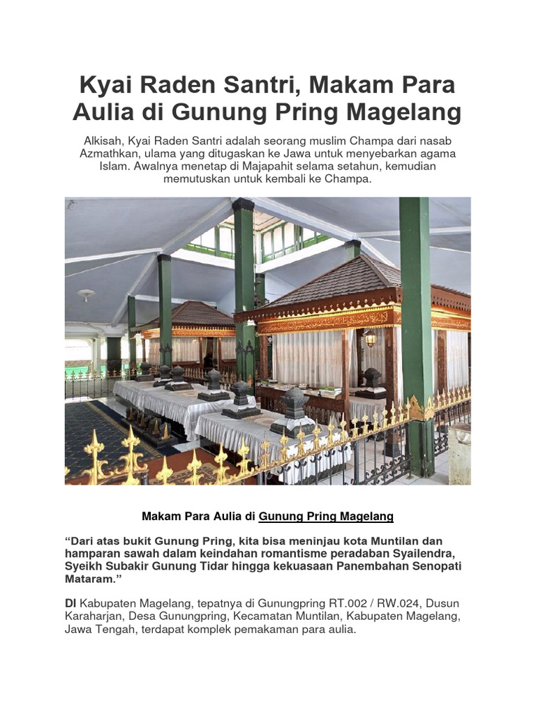 Sejarah Kyai Raden Santri di Gunung Pring | PDF