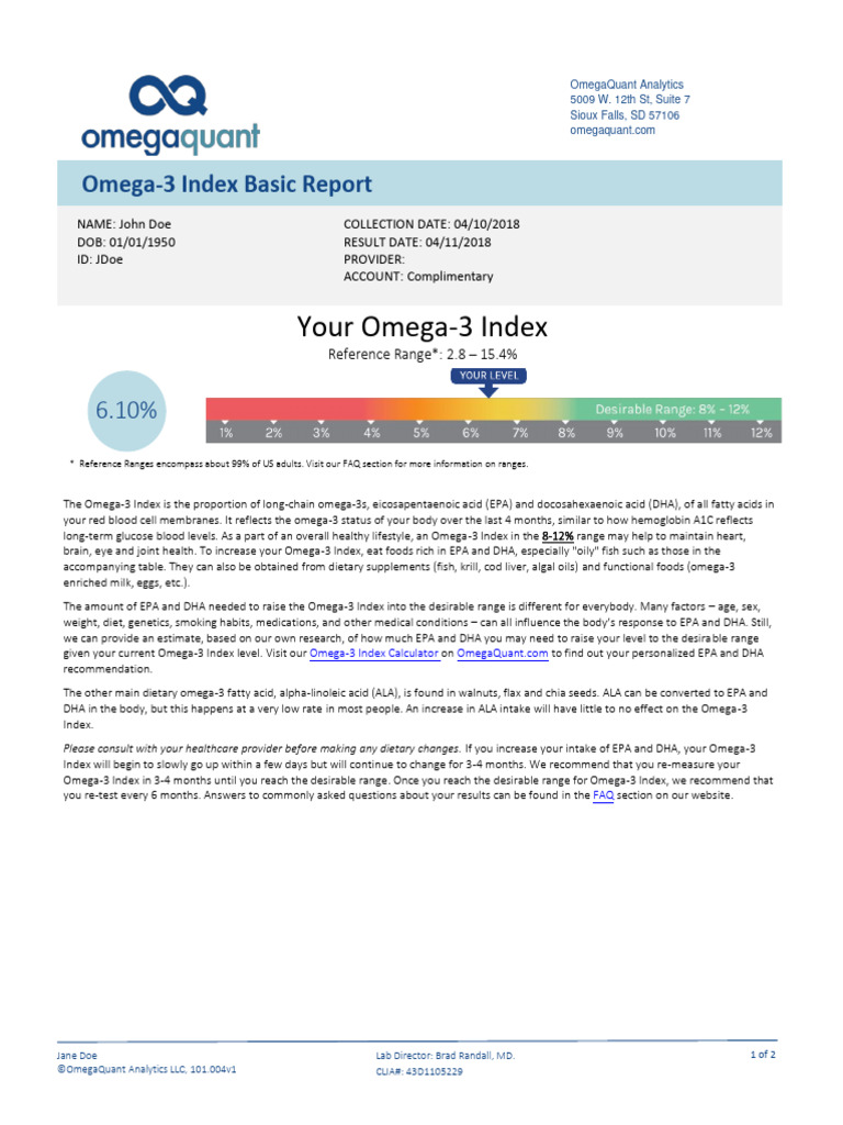101.004v1 - Omega-3 Index Basic Report - 20jan2021 | PDF | Omega 3 Fatty Acid | Docosahexaenoic Acid