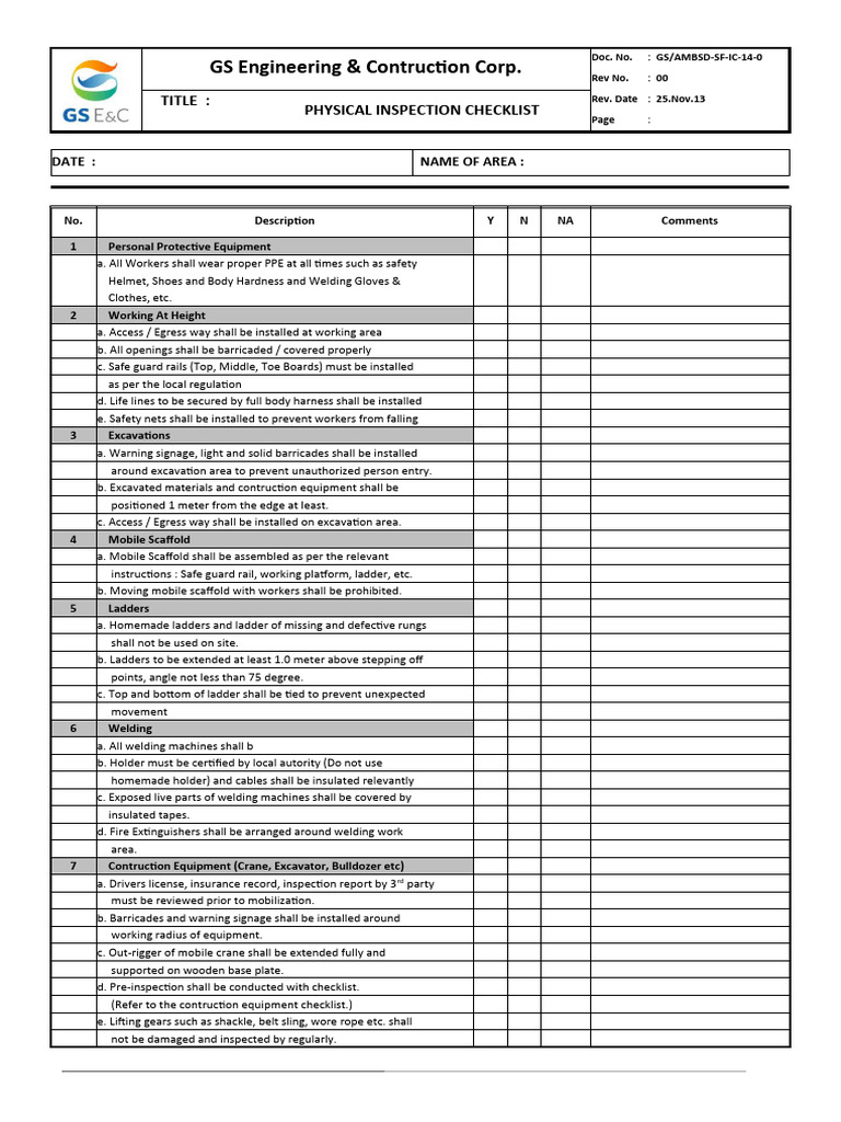 GS-AMBSD-SF-IR-13-001 - D1 - Physical Inspection Checklist (Ok) | PDF