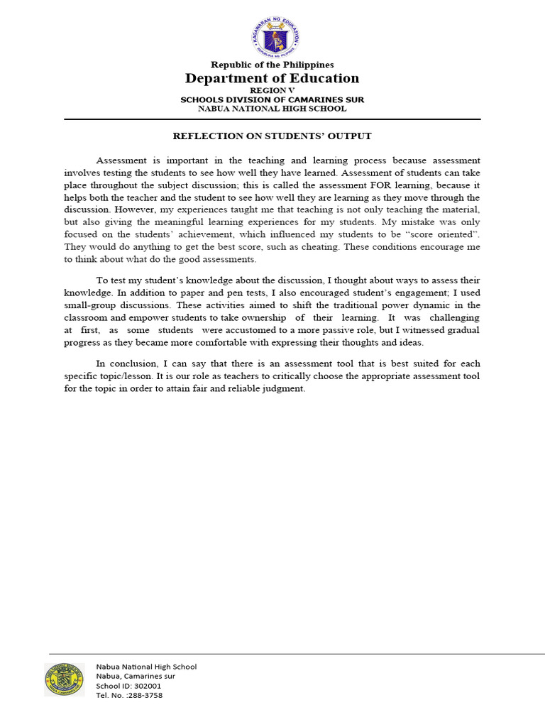 Reflection On Students Output | PDF