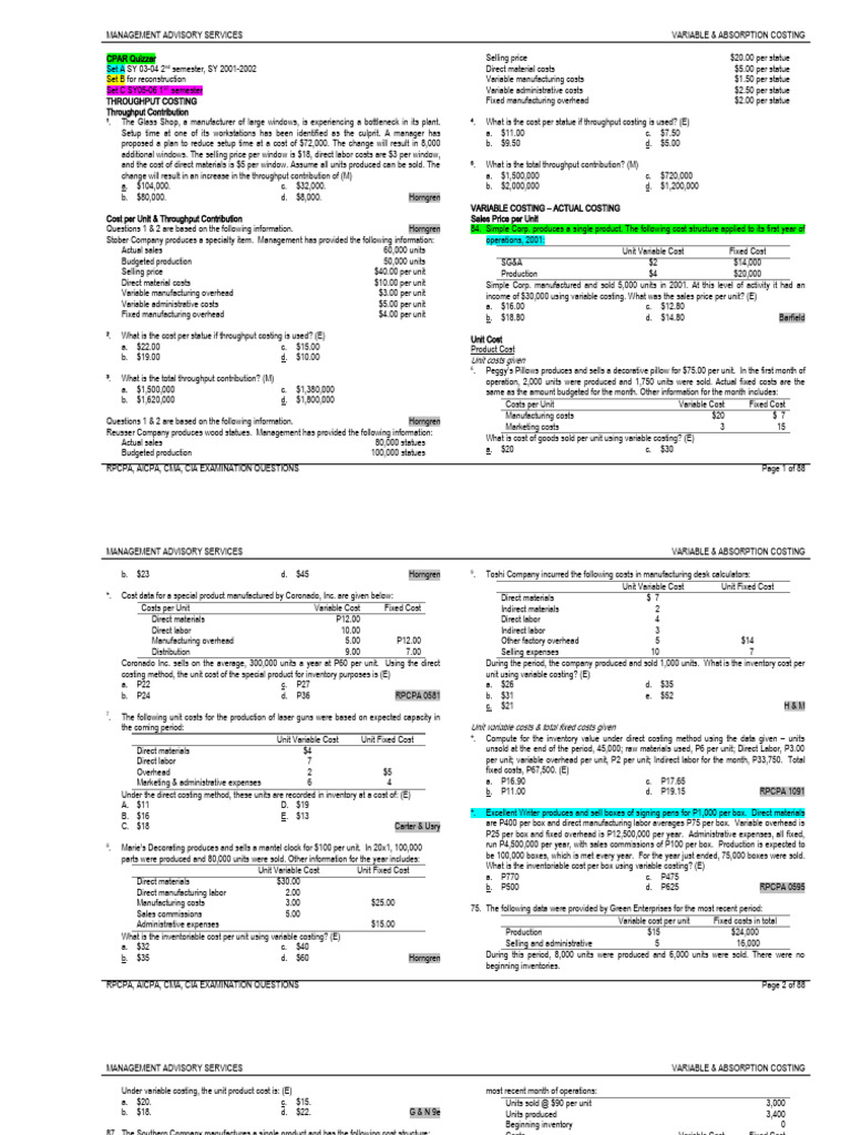 Variable & Absorption Costing Quiz | PDF | Inventory | Cost