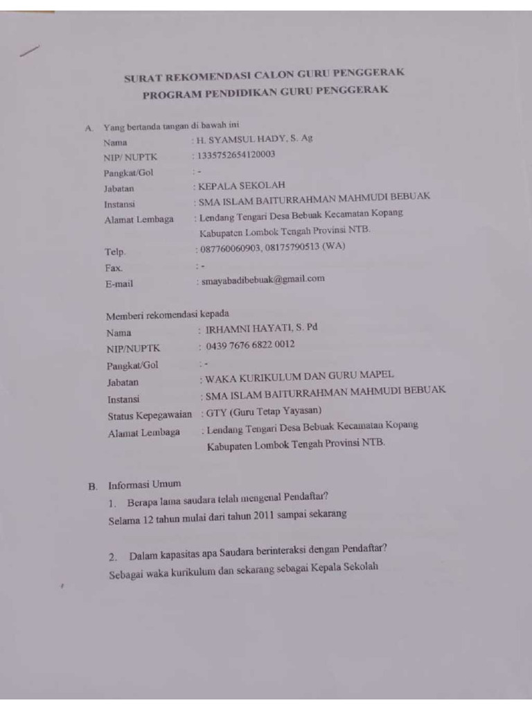 Surat Rekomendasi CGP | PDF