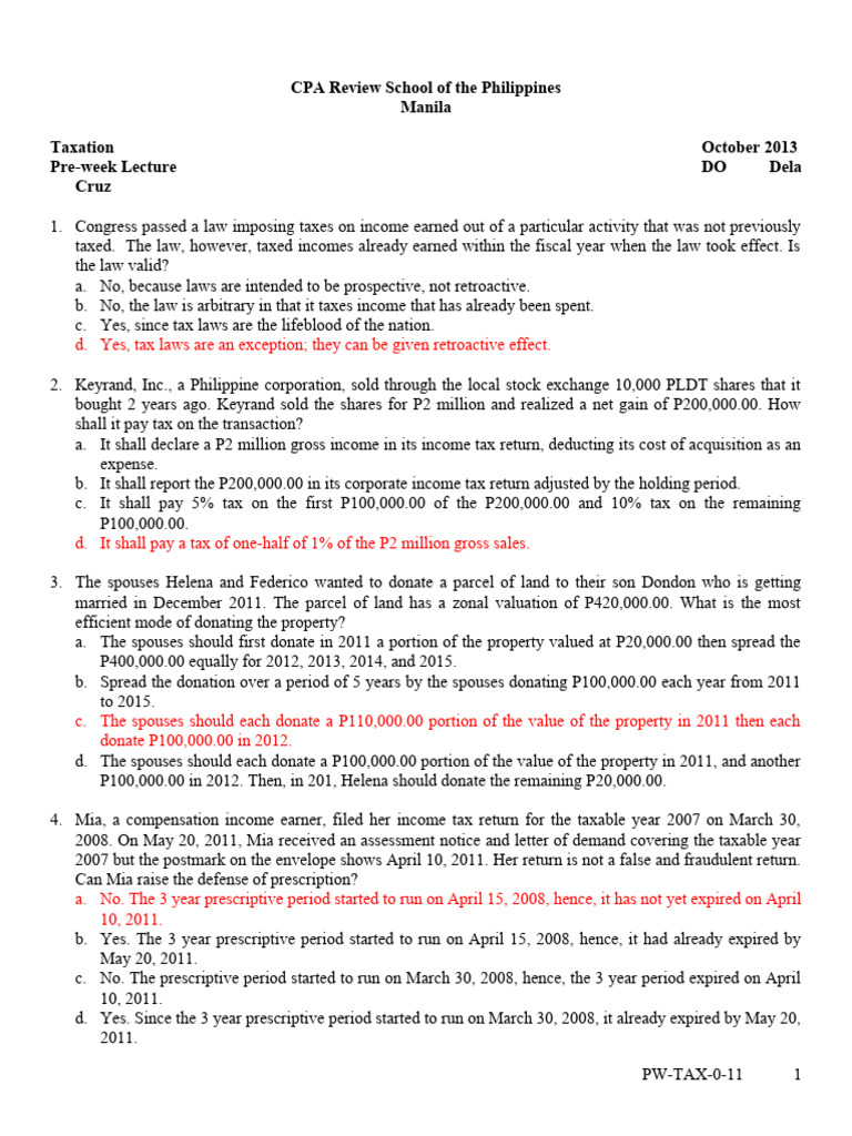 CPAR Preweek Lecture | PDF | Taxes | Gross Income