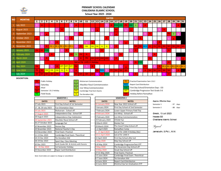 PRIMARY - CIS SCHOOL CALENDAR - 2324.xlsx - CIS SCHOOL CALENDAR 2022 - PRIMAR | PDF