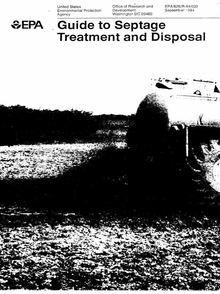 U S EPA 1994 Guide To Septage Treatment and Disposal | PDF
