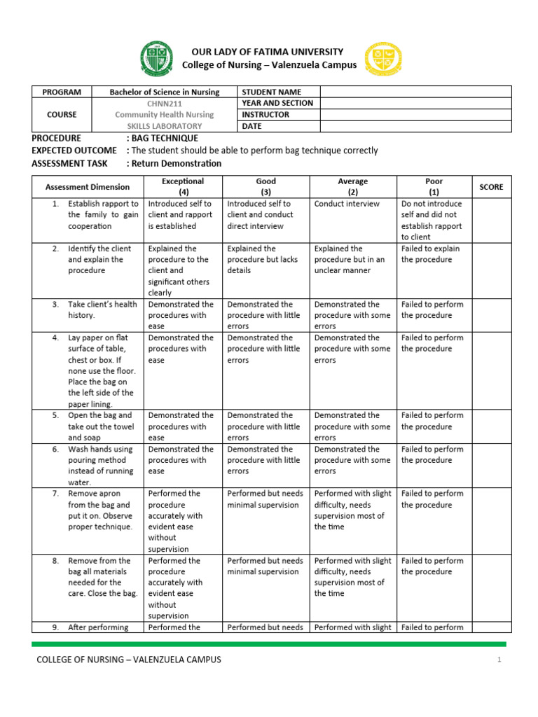 Rubrics Bag Technique 2023 | PDF | Health Care
