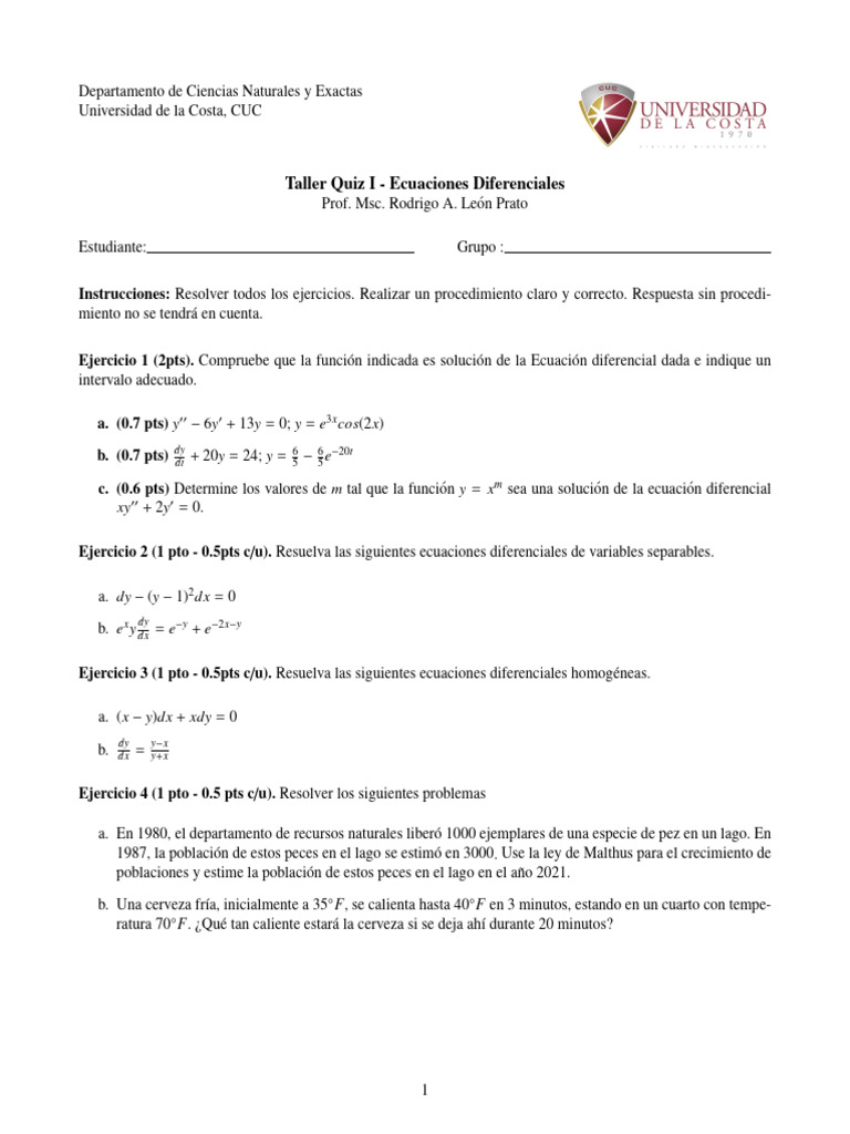 Taller Quiz I EDO | PDF