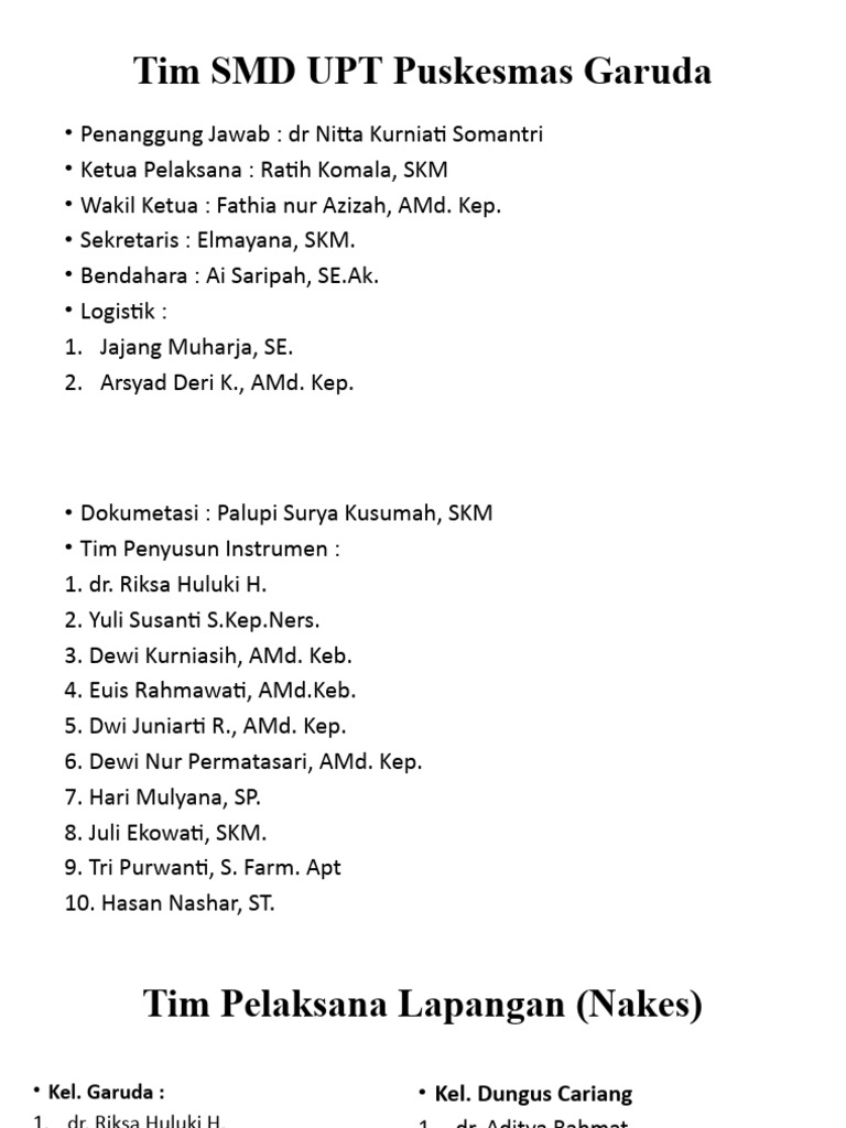 Tim SMD UPT Puskesmas Garuda | PDF