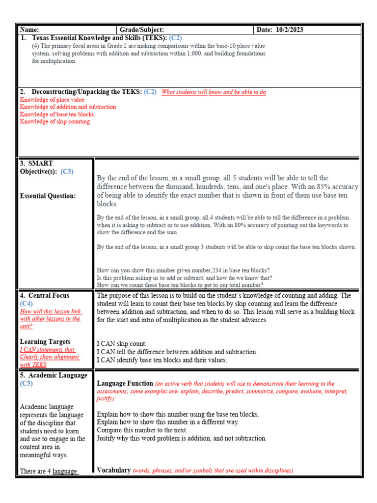Edtpa Lesson Plan Guide LPG 2 | PDF