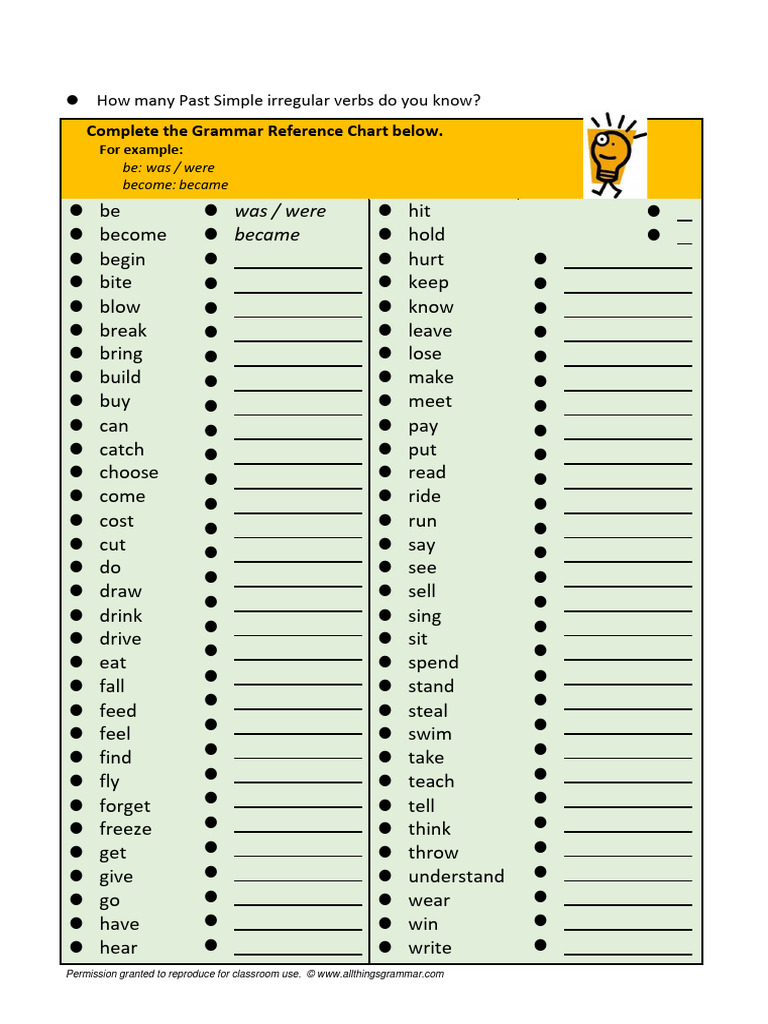 Irregular Verbs Worksheet - 1 | PDF