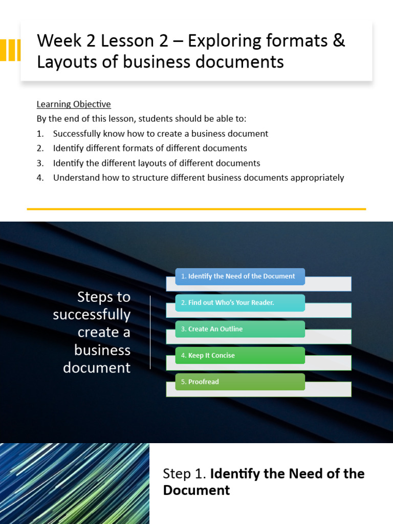 Week 2 Lesson 2 - Exploring Formats & Layouts of Business Documents ...