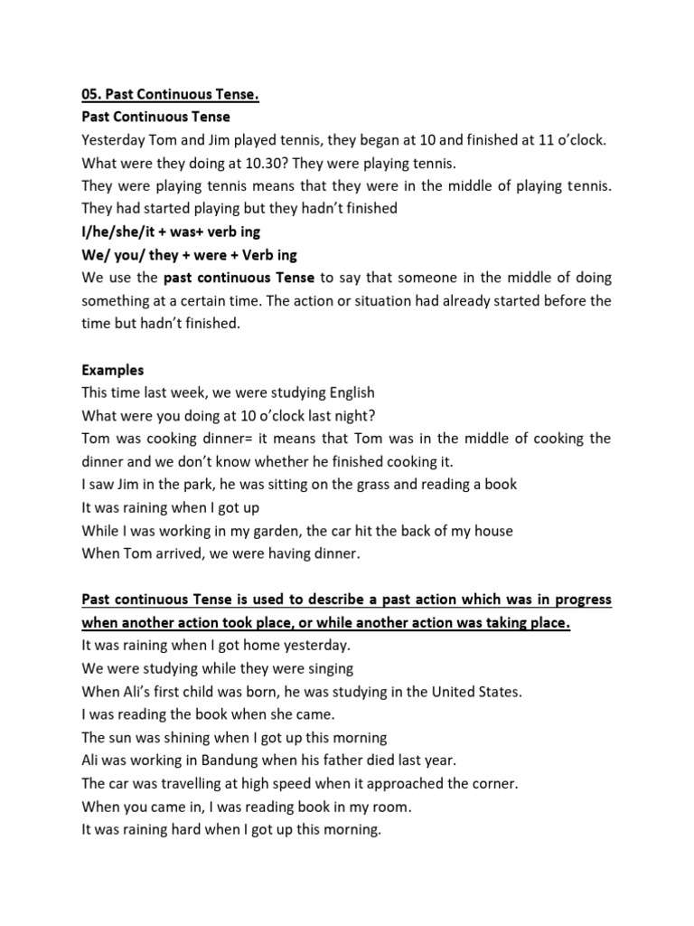 Past Continuous Tense | PDF