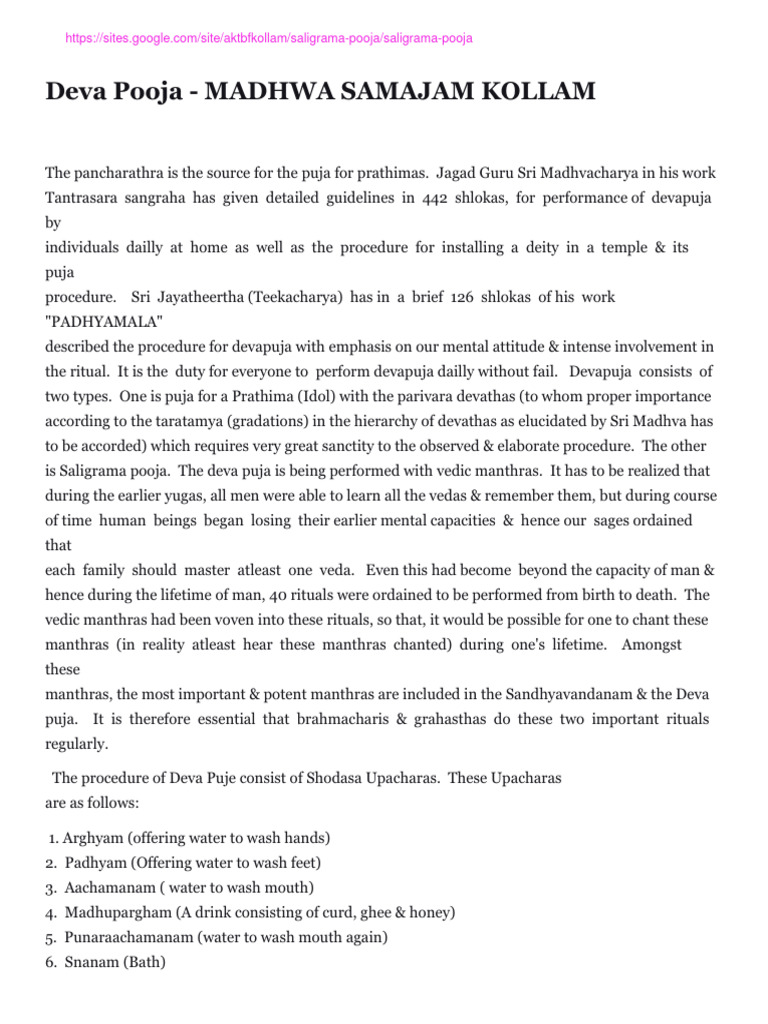 Deva Pooja - MADHWA SAMAJAM KOLLAM | PDF | Hand | Vishnu