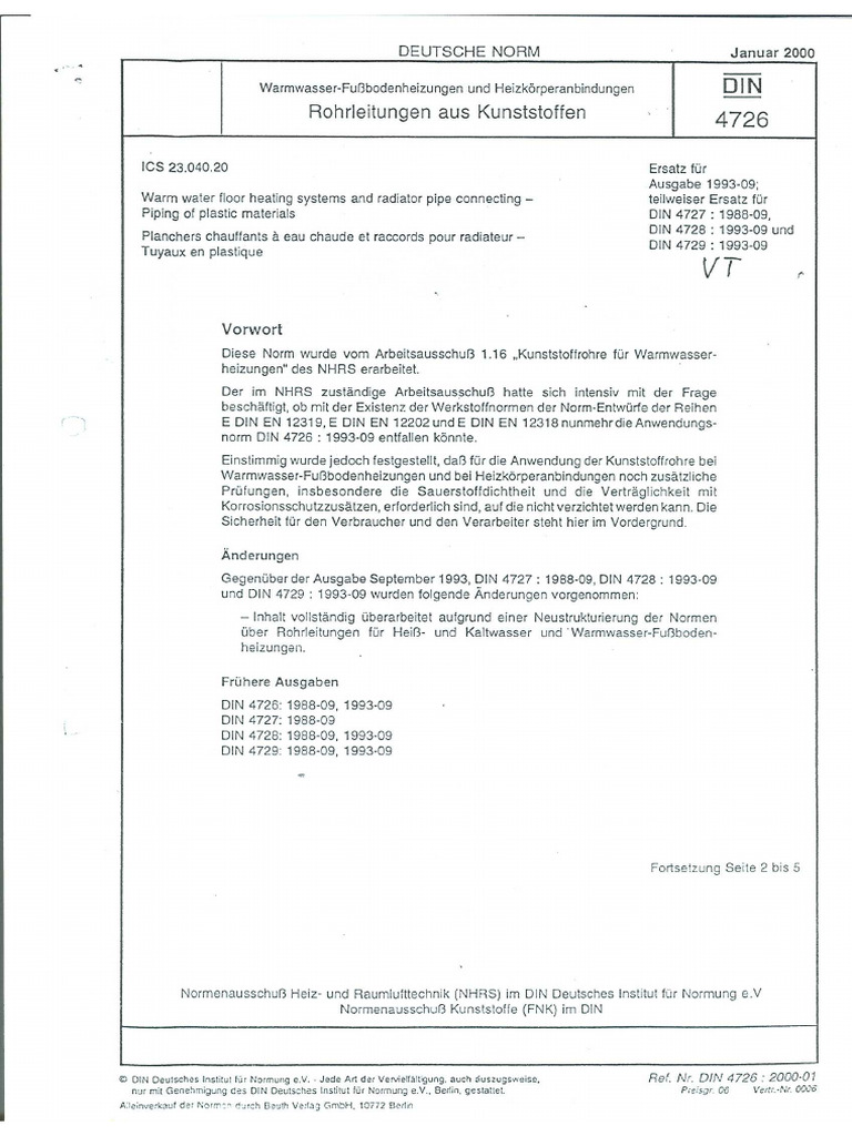 DIN - 4726, Rohrleitungen Aus Kunststoffen | PDF
