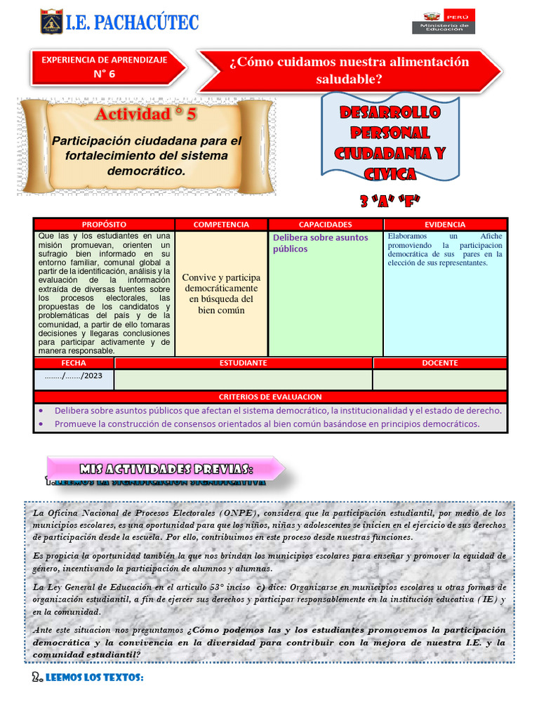 Guardado Con Autorrecuperación de Actividad 5° EdA 6 DPCC (Autoguardado) | PDF