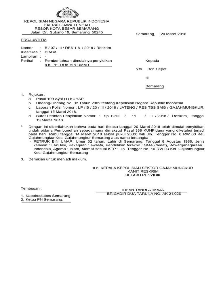 SPDP Kepala Pelapor | PDF