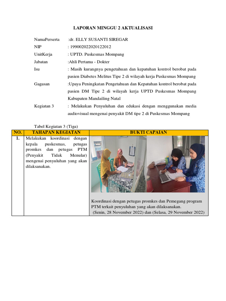 LAPORAN MINGGU 2 AKTUALISASI - DR - ELLY SUSANTI SRG | PDF
