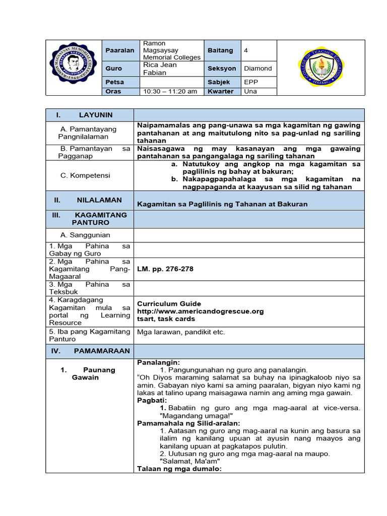 Epp - Lesson Plan - Fabian For Checking | PDF