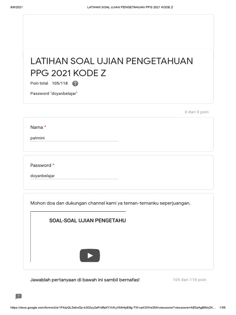 Latihan Soal Ujian Pengetahuan PPG 2021 Kode Z | PDF