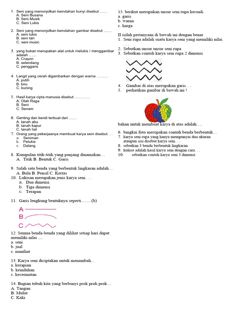 Pts Seni Rupa Kelas 1 SD Semester 1 | PDF