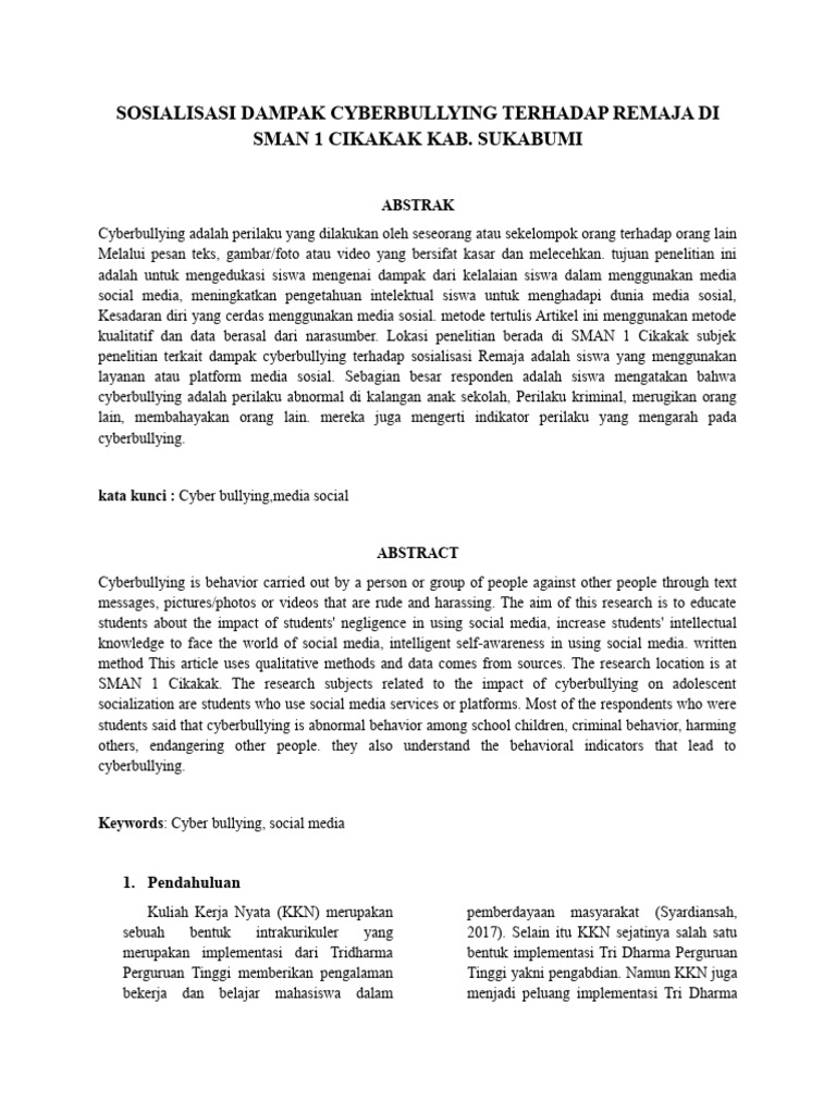 Sosialisasi Cyber Bullying Sman 1 Cikakak | PDF