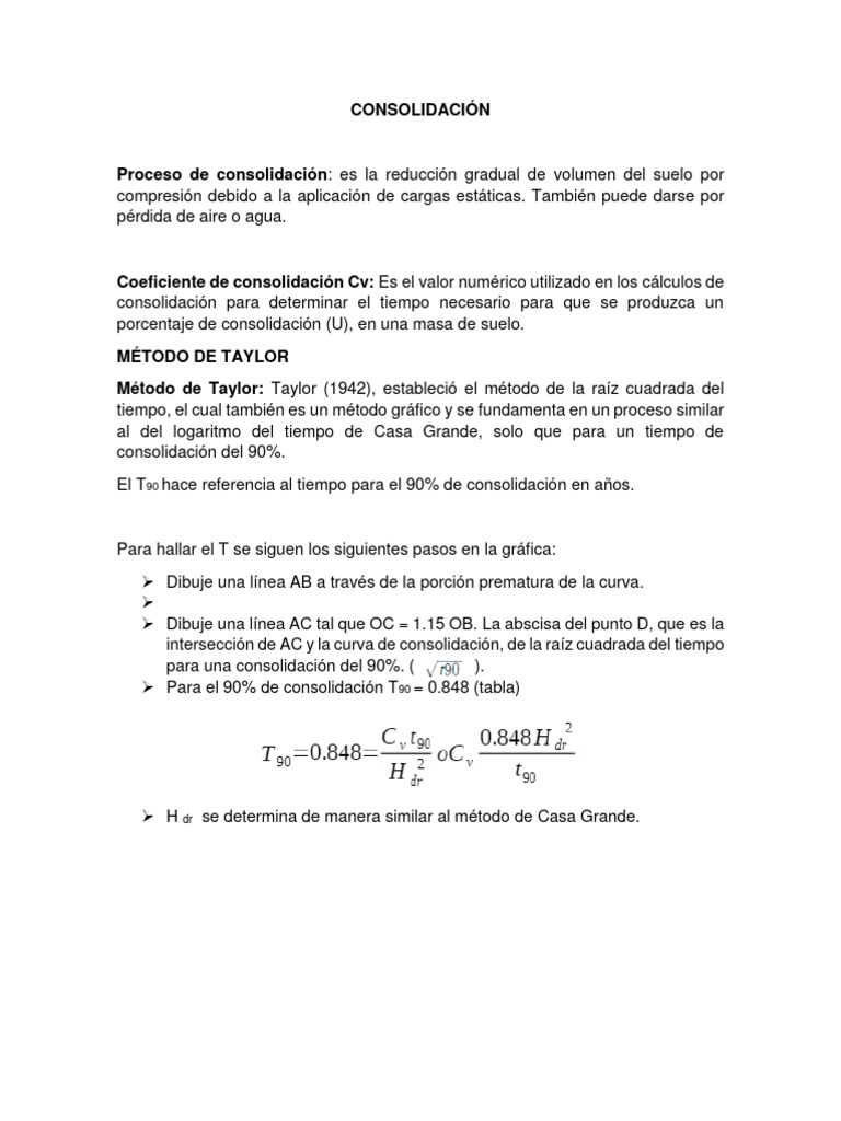 Coeficiente y Métodos de Consolidación | PDF